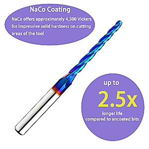 HZBIAO 1 Degree Tapered Ball Nose CNC Router Bits End Mills Solid Carbide Spiral Up Cut 2D&3D Carving bits 1/4 Inch Shank with 1/8 Diameter Overall Length 3 Inch SQ333
