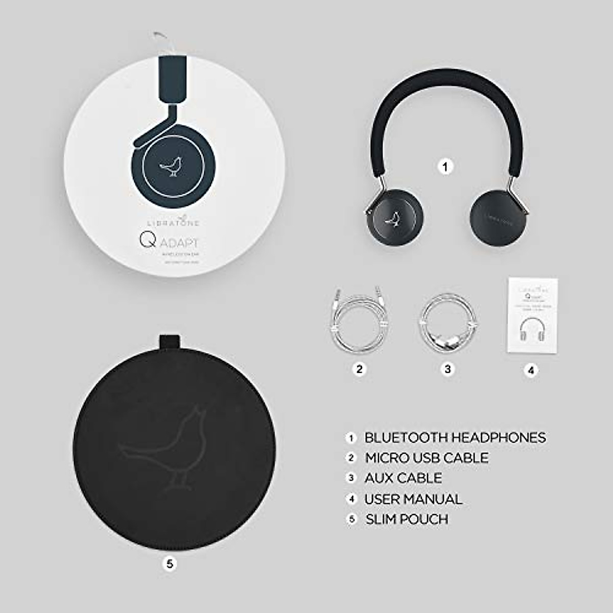 Libratone Q Adapt Active Noise Cancelling Headphones, Wireless Bluetooth Over Ear Headset w/Mic, CSR 8670 Chip, aptX Lossless Hi-Fi Sound with Deep Bass, 20 Hours Playtime for Travel Work TV-Black
