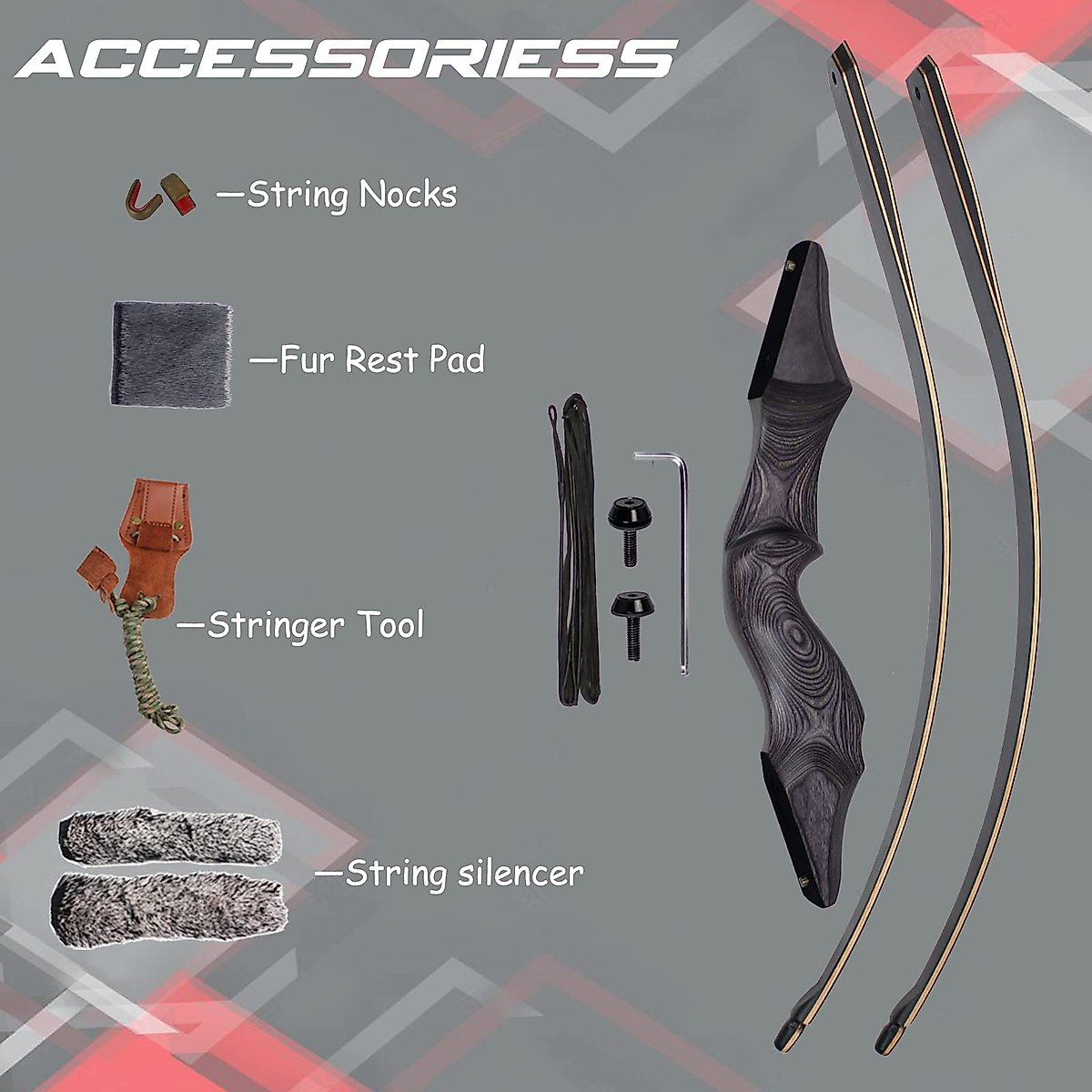 SinoArt 60" Takedown Longbow Archery Wooden Archery Bow Included Fur Rest Pad Stringer Tool Tab String Nocks Right and Left Hand for Hunting or Target(35lbs, Right Hand)