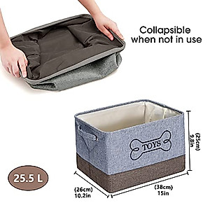 Geyecete Dog Toys Storage Bins Canvas Stitching pet Baskets,with Outside handle handle,Organizer Storage Basket for Sorting Toys, Clothes and Books-Blue/Khaki