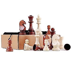 Wowwoody 4 King Height Wooden Chess Pieces (32+2 Extra Queens) Wooden Chess Pieces Tournament Staunton Wood Chessmen Pieces Only, Chess Game Pawns Figurine Pieces, Includes Storage Bag(11056)
