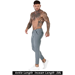GINGTTO Grey Chinos Pants Men Slim Fit,Ankle Length Dress Pants Men Skinny Flat Front Chinos 30x28