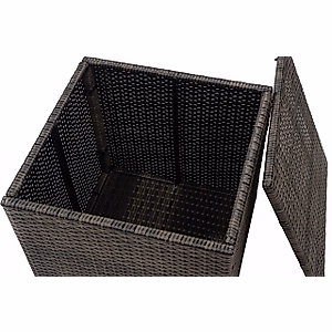 D&F Design Jackson Indoor & Outdoor PE Wicker Cube Side Table with Storage, Patio Resin Rattan End Table Square Container for Furniture Covers, Toys and Gardening Tools Grey