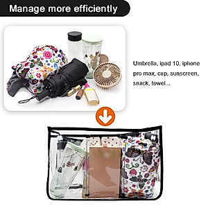 Everfunny Clear Waterproof Organizer Bag with 2 Hooks for Bogg Bag, Insert Pouch for Organizing Divide Space