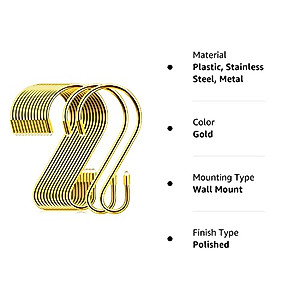 Hotop 30 Pieces 3.15 Inch S-Shaped Stainless Steel Hooks Metal Hanging Hooks Curtain Hooks S Hooks Heavy Duty for Bedroom, Bathroom, Kitchen, Office and More (Gold)