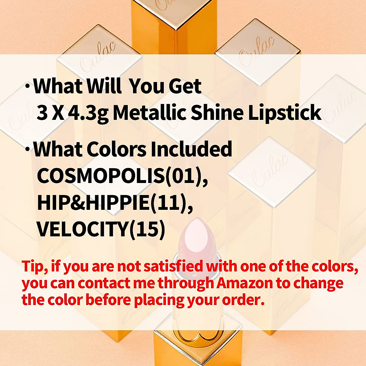 Oulac Metallic Pink Lipstick Set 3PCS High Impact Lipcolor with Moisturizing Formula, Vegan Beauty, Full-Coverage Lip Color 4.3g X 3PCS