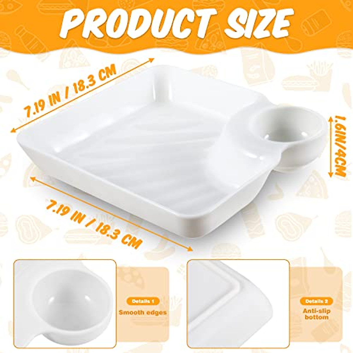 Mumufy 8 Pcs Chip and Dip Serving Set Serving Dishes Plastic Serving Platter Dumpling Plate with Sauce Compartment Japanese Plates Small Dip Tray for Sushi Taco Salsa Snack Food (White)