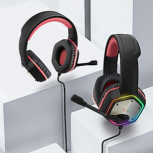 EKSA E1000 Gaming Headset, Computer Headphones with Noise Canceling Mic & RGB Light, 7.1 Surround Sound, Compatible with PC, PS4 PS5 Console, Laptop (Red)
