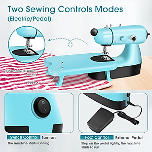 LorSou Mini Sewing Machine, Upgraded Electric Sewing Machine with Sewing Bag, Expansion Board, LED Light, Fast Stitch Suitable for Clothes,Jeans,Cutains,DIY Home Travel