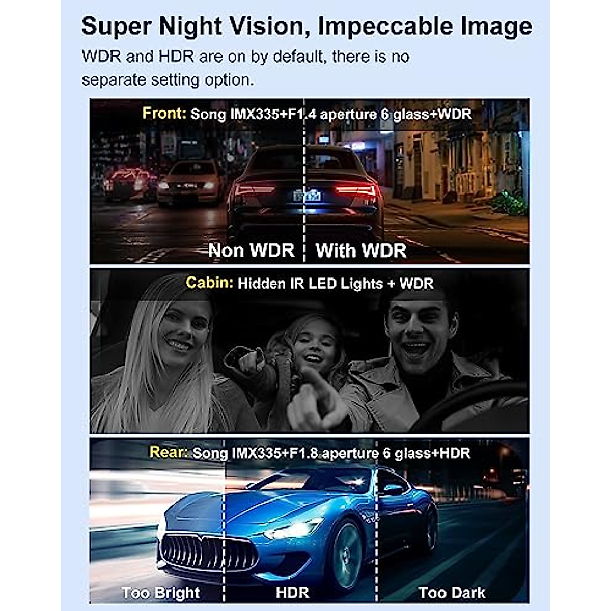 Dash Cam Camera For Cars Dashcam - Lehwey 3 Channel Dash Camera 4k 2160P+1440P+1080P Front Rear Inside, Built in WiFi GPS, With 64GB Card, Night Vision, G-Sensor Parking Mode, 170°Angle Loop Recording