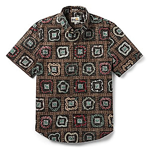 Reyn Spooner Island Lei Tailored Button Front Hawaiian Aloha Shirt, Black, XL