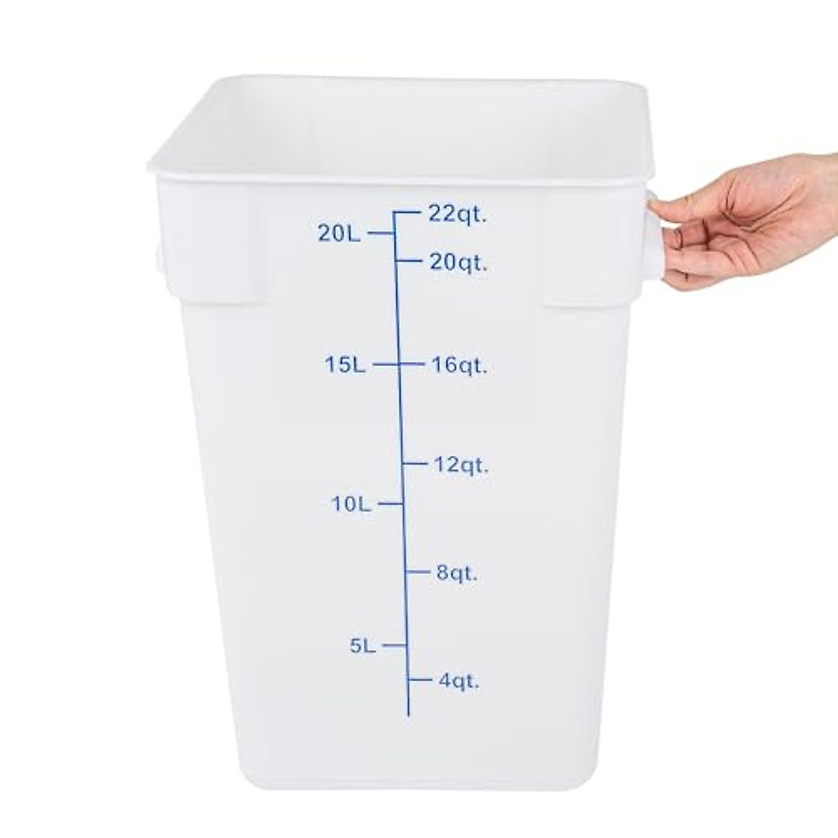 Restaurantware - Met Lux 22 Quart Food Storage Container, 1 White Storage Container - Lids Sold Separately, Blue Volume Markers, Dishwashable Container, Side Handles, For Storing Foods
