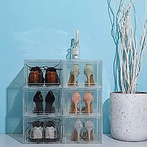 Otwthsui Shoe Box, Shoe Boxes Clear Plastic Stackable, Clear Plastic Shoe Boxes for Closets and Entryway, 13.38 × 9.84 × 7.08Inch, Foldable Plastic Shoe Organizer, 6 Pack (Clear)