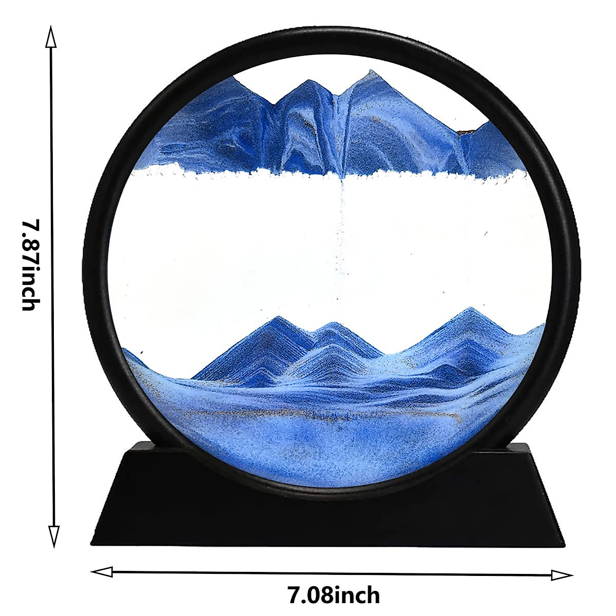 rysnwsu 3D Dynamic Sand Art Liquid Motion, Moving Sand Art Picture Round Glass 3D Deep Sea Sandscape in Motion Display Flowing Sand Frame Relaxing Desktop Home Office Work Decor (Blue, 7'')
