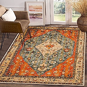 Boho Area Rug, 4' x 6' Machine Washable Rugs for Entryway Faux Wool Large Rugs Distressed Throw Rug Non-Slip Floor Carpet for Indoor Bedroom Kitchen Living Room