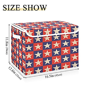 Patriotic Stars Storage Bins with Lids and Handles, Foldable Storage Box Storage Basket with Cover Collapsible Organizer Containers for Home Closet, Shelves