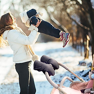 Evencaphy Stroller Gloves Universal Pram Hand Muffs, Anti-Freeze Stroller Mittens Golf Cart Gloves Pet Gear Shopping Cart Hand Warmers Waterproof Winter Gloves with Stroller Hook, Black