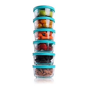 BOVADO USA 1 Cup Glass Round Dish for Storage, Mixing, Serving - Dishwasher, Freezer & Oven Safe Glass, Easy-Clean, Clear with Lid, Pack of 6 Containers