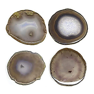 FOLKOR LIFE Natural Agate Coasters for Drinks, Geode Stone Coasters Agate Slices Set of 4 Gemstone Drinkware Bar Glass Coasters for Coffee Table, 3.5-4" Agate Decor for Home Housewarming Gift Birthday