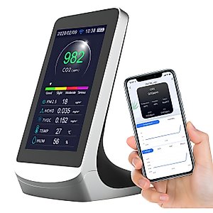 VitaliZEN Airwise Indoor Air Quality Quality Monitor, Portable, for Real-Time PM2.5, PM1.0, CO2, PM10, Volatile Compounds, TVOC, Formaldehyde, Temperature, and Humidity. Compatible with Android & iOS