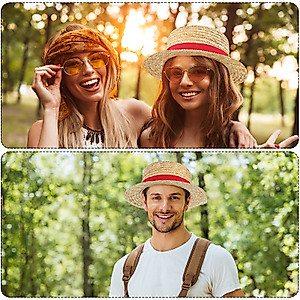Geyoga Boater Hat, Straw Skimmer Hat, Wide Brim Boater Hat for Summer, 1920s Costume Accessories for Men and Women, Yellow
