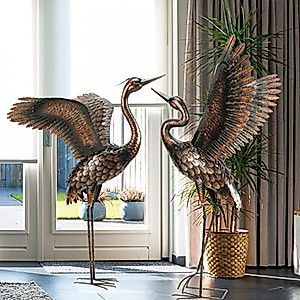 chisheen Garden Statue Outdoor Metal Heron Crane Yard Art Sculpture for Lawn Patio Backyard Decoration,46 inch (2-Pack)