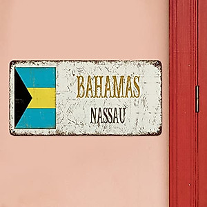 WoGuangis Bahamas City Wall Decor Metal Sign Bahamas Country Flag Vintage Home Decorative Signs Travel Gift Souvenir Men Cave Signs for Laundry Room Office 12x6in Travel Lovers Birthday Gift