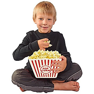 Novelty Place Plastic Red & White Striped Classic Popcorn Containers for Movie Night - 8" Square x 7" Deep (1 Pack)