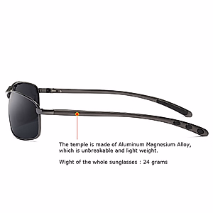 ZHILE Rectangular Polarized Sunglasses Al-Mg Alloy Temple Spring Hinge UV400 (Grey, Grey)