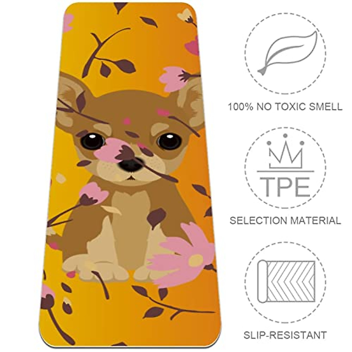 Yoga Mat, Yoga Mats for Home Workout, Workout Mat, Exercise Mats, Pilates Mat, Dog and Flower Floral Colorful