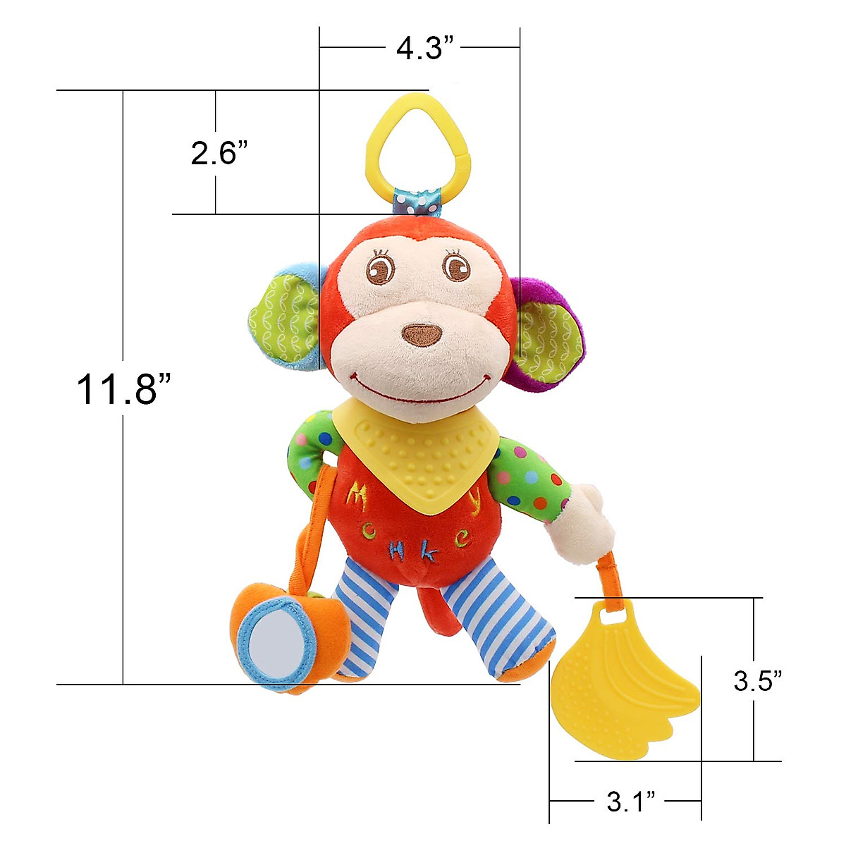 MARUMINE Baby Crib Stroller Hanging Rattle Toy with Teether, Car Seat Toys for 0-12 Months Infant (Monkey)