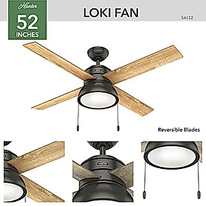 Hunter Loki Indoor with LED Light with Pull Chain Control, 52", Noble Bronze