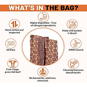 PETSamba 6-Inch Flat Beef Jerky Chews – 20-Pack, All-Natural Beef Esophagus Treats, Highly Digestible, Ideal for Dogs, Grain-Free & Non-GMO