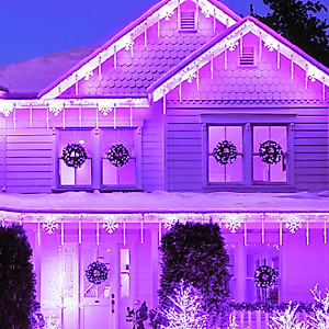 JMEXSUSS Purple Solar Christmas Lights Outdoor Waterproof, 8 Tube 144 LEDs Solar Meteor Shower Rain Lights, Solar Lights for Christmas Tree Halloween Patio Bush Holiday Party Decoration