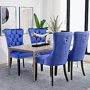 Fangflower Velvet Upholstered Kitchen Room Dining Chairs Set of 2, Blue