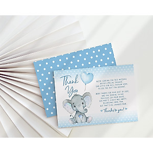 Your Main Event Prints Elephant Baby Shower Thank You Cards 20 Count Pre-written Thank You Cards, Baby Sprinkle Blue Dots