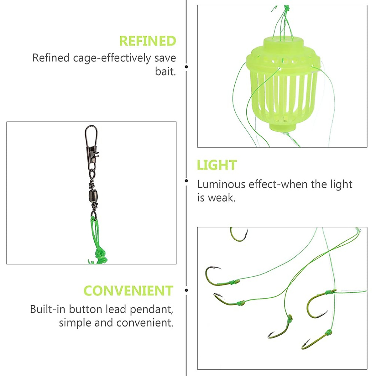 BESPORTBLE 4pcs Fishing Lure Hook Luminous Carp Fishing Cage Basket Outdoor Fishing Feeder Hook Trap Fishing Bait Cage Tackle Supplies
