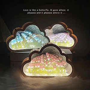 20 Flower Cloud Tulip Mirror Night Light,DIY Tulip Cloud Mirror Night Lights for Bedroom,LED tulip lamp Bedroom Decoration Youth Girl Creative Gift, Birthday, Anniversary, Mother's Day. (Pink)