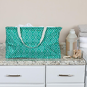 Household Essentials 2243 Krush Canvas Utility Tote | Reusable Grocery Shopping Laundry Carry Bag | Teal with White Diamonds, 22" L X 11" W X 13" H