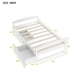 POCIYIHOME Wooden Daybed with Two Drawers, Twin Size Platform Bed with Clean Lines, Modern Daybed with Slats Support, Suitable for Bedroom,Living Room and Office, No Box Spring Needed, White