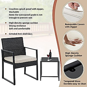 FDW Wicker Patio Furniture 3 Piece Patio Set Chairs Bistro Set Outdoor Rattan Conversation Set for Backyard Porch Poolside Lawn