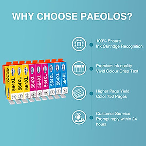 Paeolos Compatible 564XL Ink Cartridge Replacement for HP 564 XL Use with HP DeskJet 3520 3522 Officejet 4620 Photosmart 5520 6510 6520 7520 7525, 9 Packs (3 Cyan, 3 Magenta, 3 Yellow)