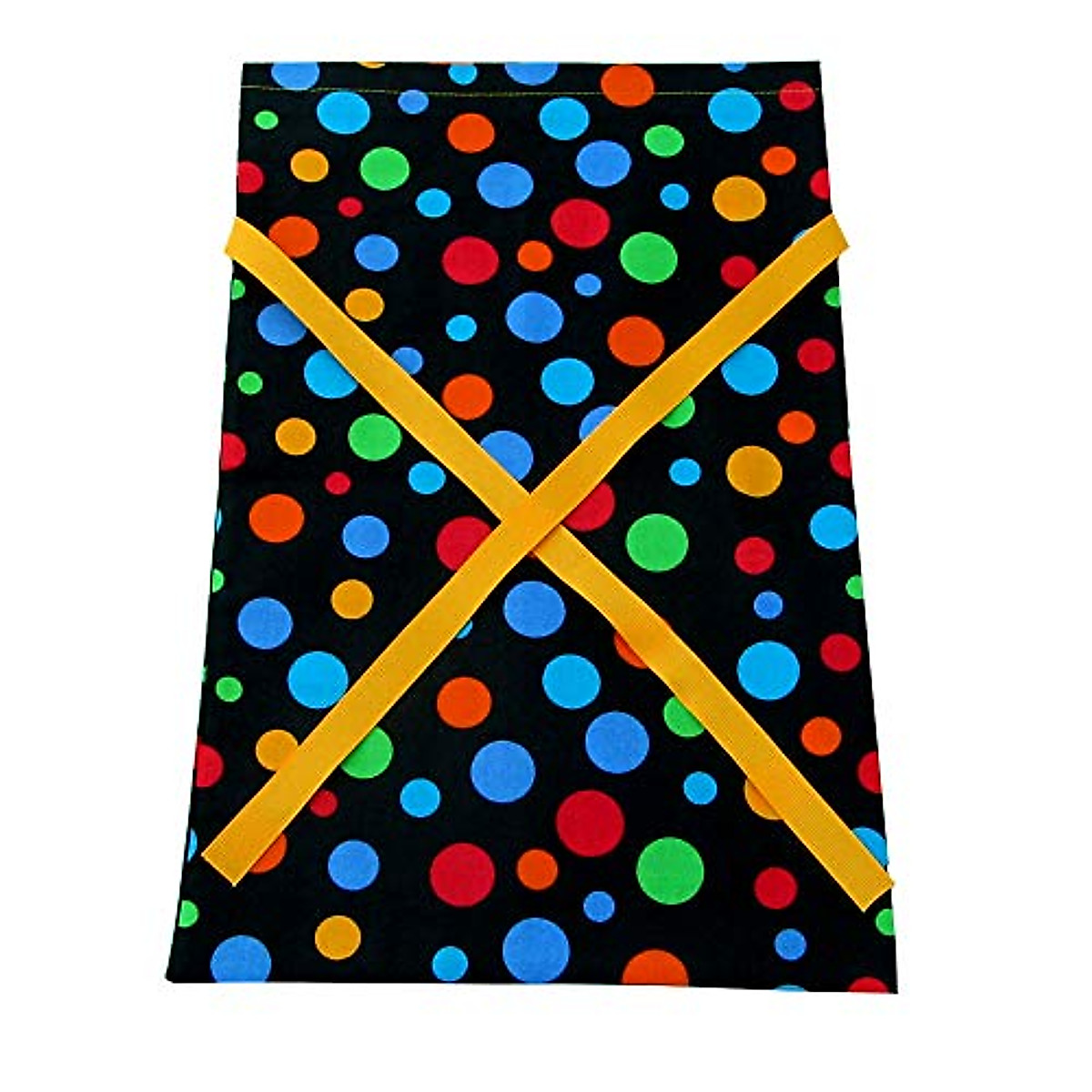 Black Reusable Fabric Gift Bag with Bright Polka Dots for Birthday or Any Occasion (Standard 10 Inches Wide by 15 Inches High)