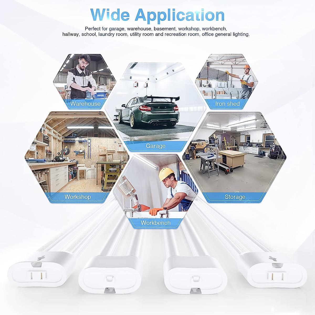 Ensenior 10 Pack Linkable Led Shop Light 4ft for Garage, 4400 High Lumens, 36W Equivalent 280W, 5000K Daylight, 48 Inch Utility shop led lights, Surface or Hanging Mount Fixtures, White, ETL Certified