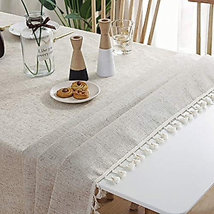 AMZALI Washable Cotton Linen Tablecloths Fabric Tassel Tablecloth Dust-Proof Table Cover for Kitchen Dinning Tabletop Home Decoration Everyday Use (Square, 55 x 55 Inch, Linen)