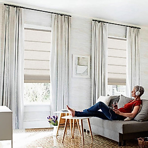 Cordless Linen Roman Shades, Natural Custom Fabric Room Darkening Roman Window Shades Blinds for Doors, French Doors, Kitchen Windows, Bathroom Windows