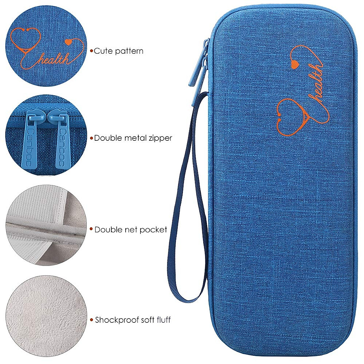 Canboc Hard Stethoscope Case Compatible with 3M Littmann Classic III, Lightweight II S.E, Cardiology IV, MDF Acoustica Stethoscope, Mesh Bag fit Medical Scissors, Oral Thermometer, Caribbean Blue
