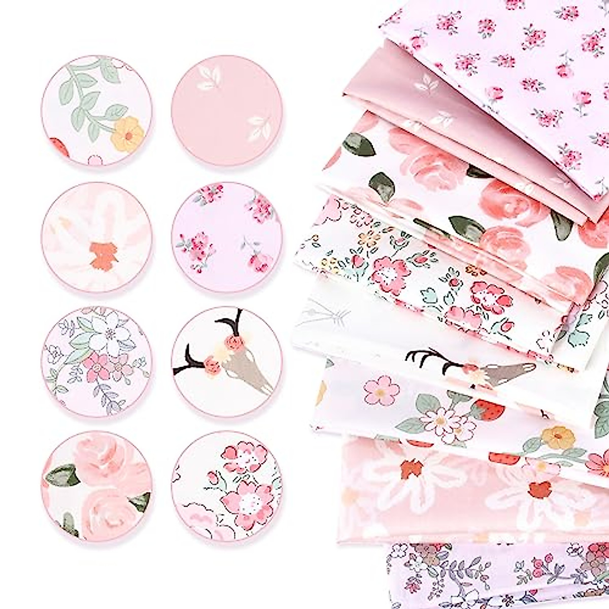 UPSYTIO 8PCS Cotton Fabric Bundles - 18 × 22 Inches Floral Printed Fat Quarters Quilting Sheets for Sewing Crafts Patchwork and DIY Projects(Pink)