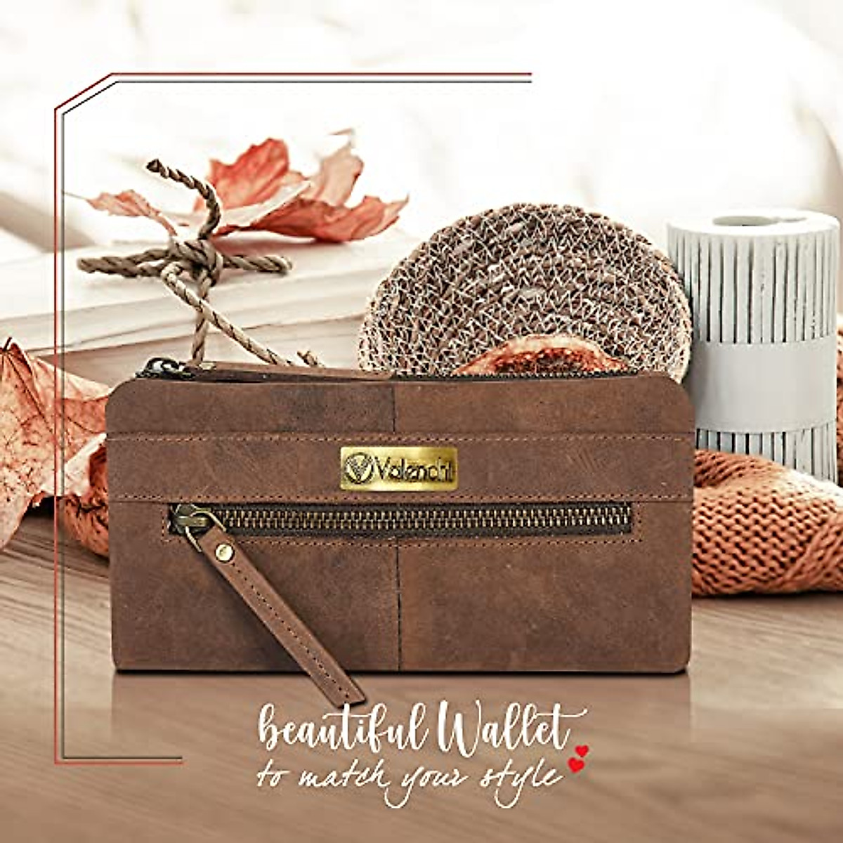 LEVOGUE RFID Soft Flexible Leather Wallet for Women-Credit Card Slots, Mobile case Coin Purse with ID Window - Handmade by VALENCHI (Brown Vintage)