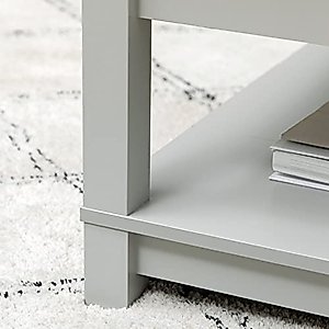 HOMCOM Coffee Table, 2 Tier Center Table with Storage Shelf and Wood Textured Top, Square Living Room Table, Light Gray